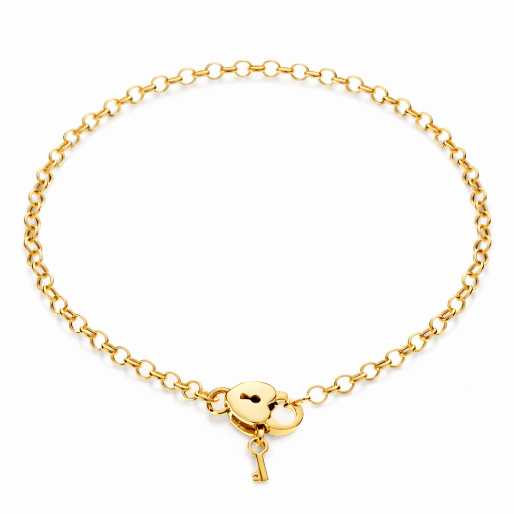 18K Yellow Gold Portuguese Link Heart Lock Bracelet – MuniqueMiranda.com